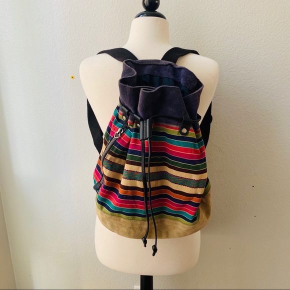 Lucky Brand | Bags | Lucky Stripe Canvas Suede Drawstring Backpack ...